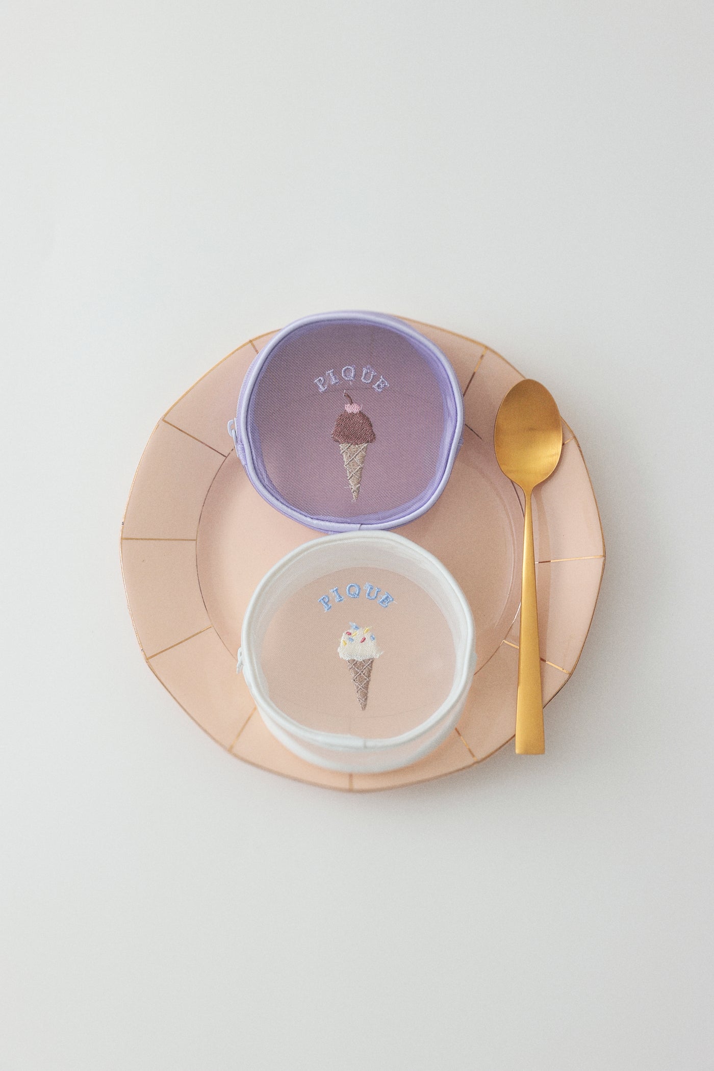 Ice cream Embroidery Round Pouch